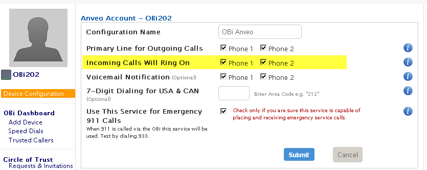 OBITALK - No Incoming Calls